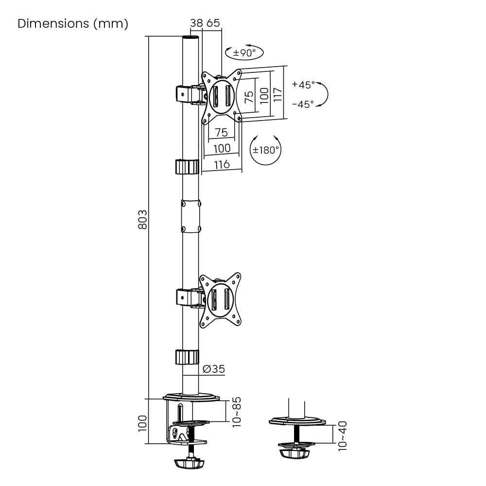 Uchwyt na dwa monitory Spacetronik pionowy SPA122 swiatkabli.pl ...